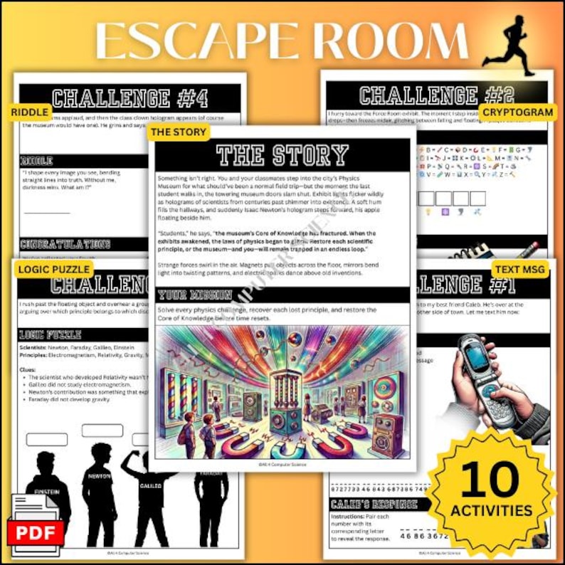 Science Physics Museum Escape Room STEM Club Worksheets PDF Bundle ...
