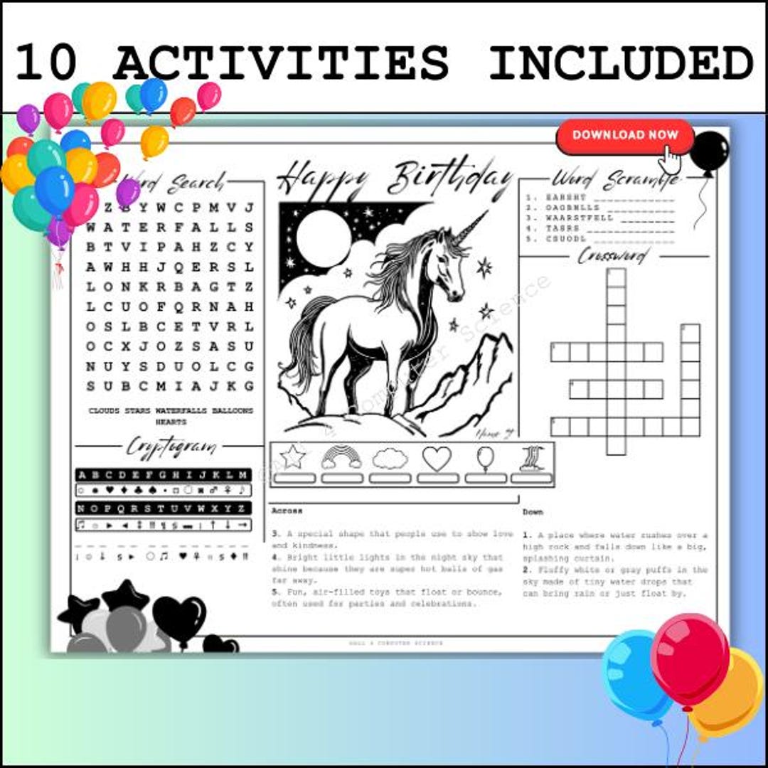 Unicorn Birthday Party Activity Sheet |unicorn Rainbow Themed Party ...