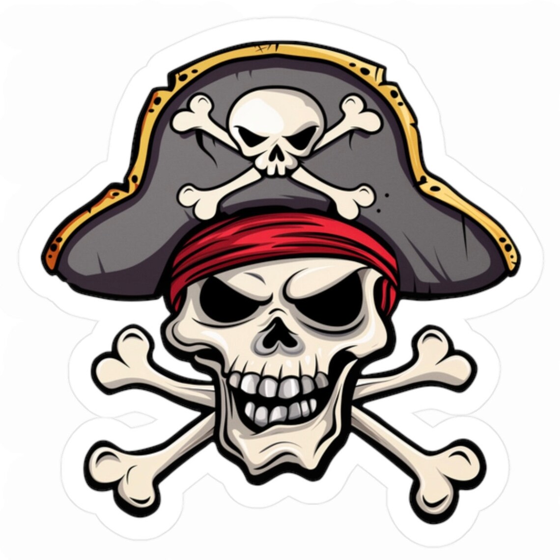 Jolly Rogers Skull and Crossbones Die Cut Sticker, Water Resistant ...