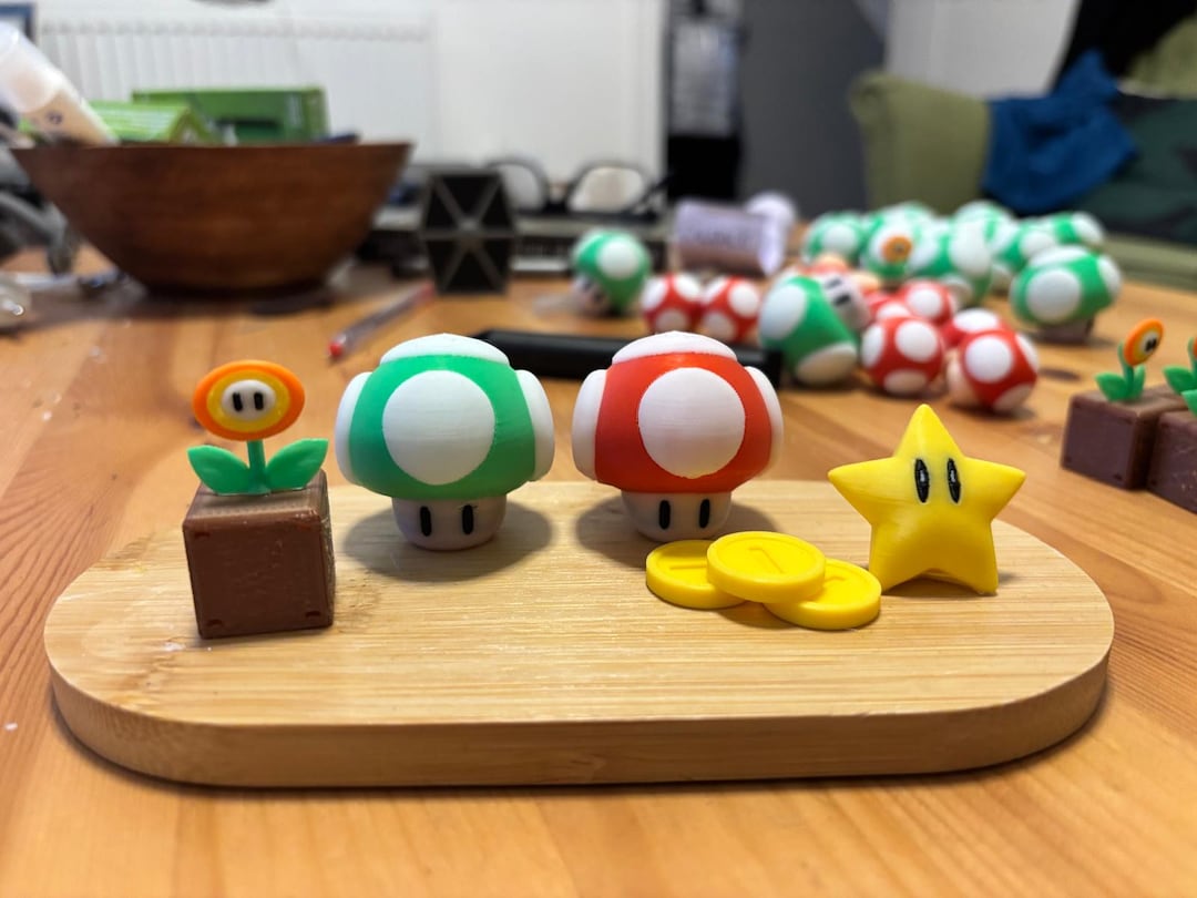 Mario Figures, Red Mushroom and Green Mushroom, Star, Fire Flower ...