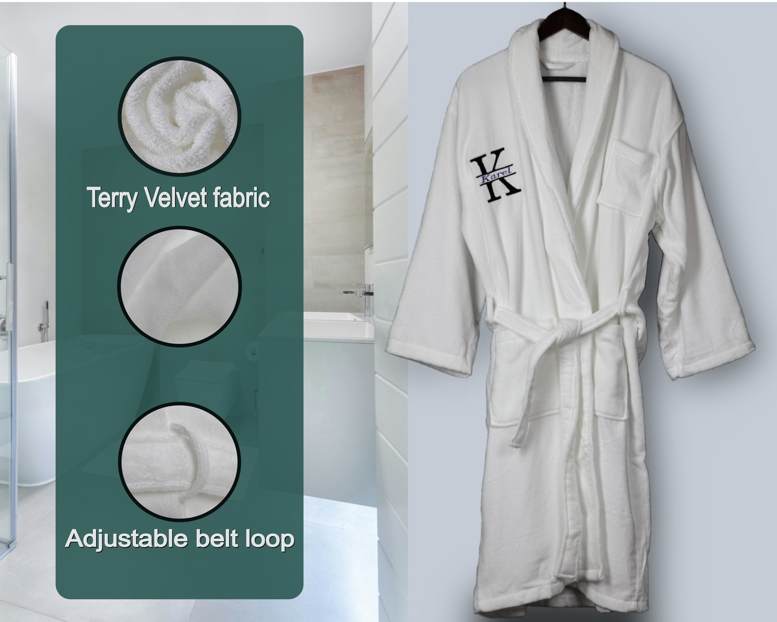 Personalized Unisex Terry Velvet Cotton Luxury Robe, Custom Gift for ...