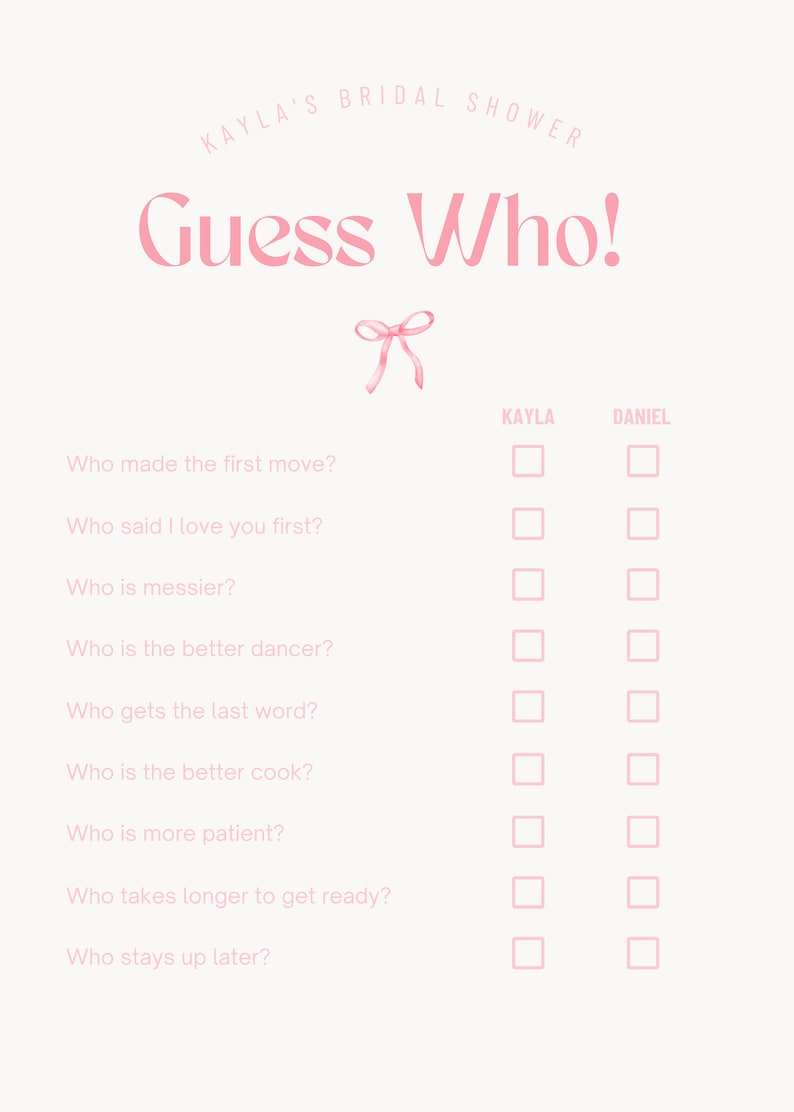 Guess Who Bridal Shower Game – Minimalist Canva Template (digital ...