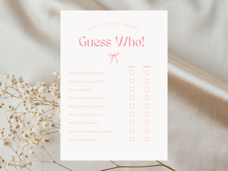 Guess Who Bridal Shower Game – Minimalist Canva Template (digital ...