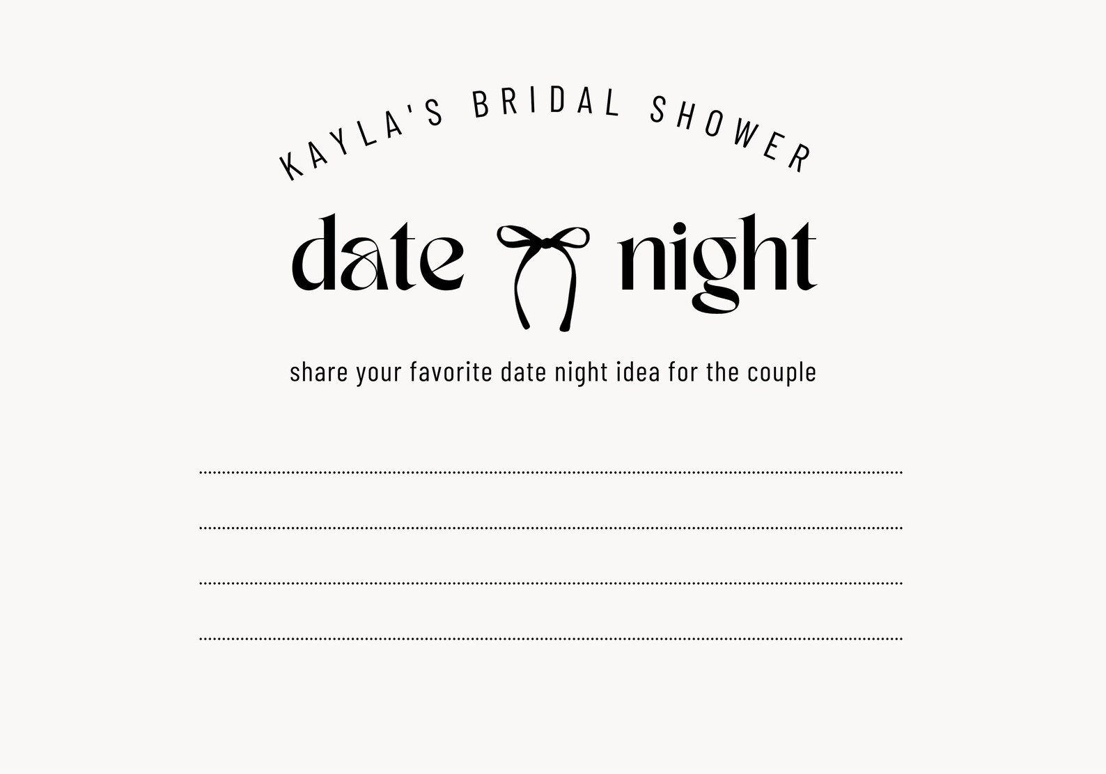 Date Night Idea Cards for Bridal Shower - Minimalist Template (digital ...
