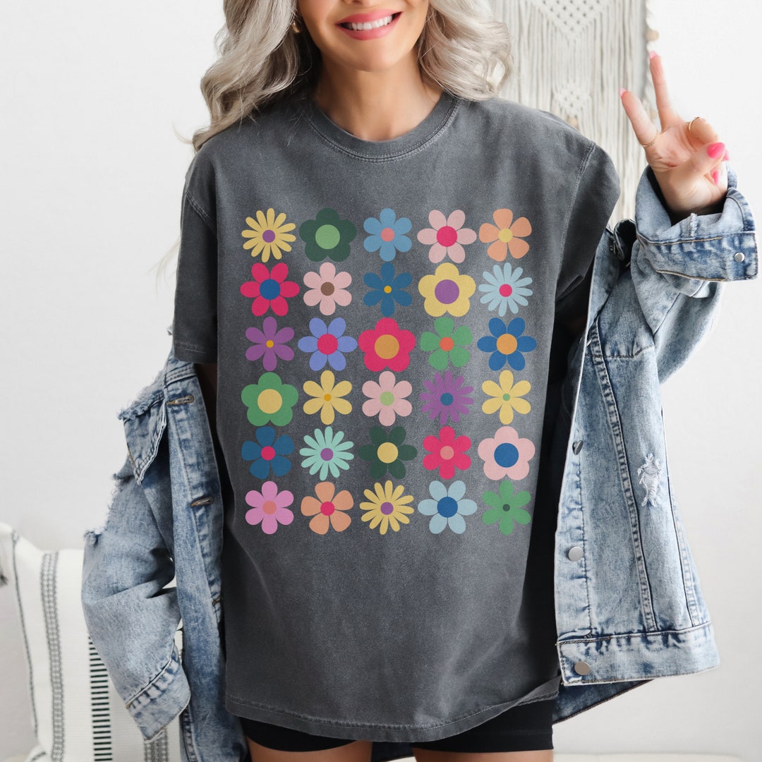 Retro Flower Shirt, Floral Pop Art Tshirt, Funky Flower Power Tee Shirt ...