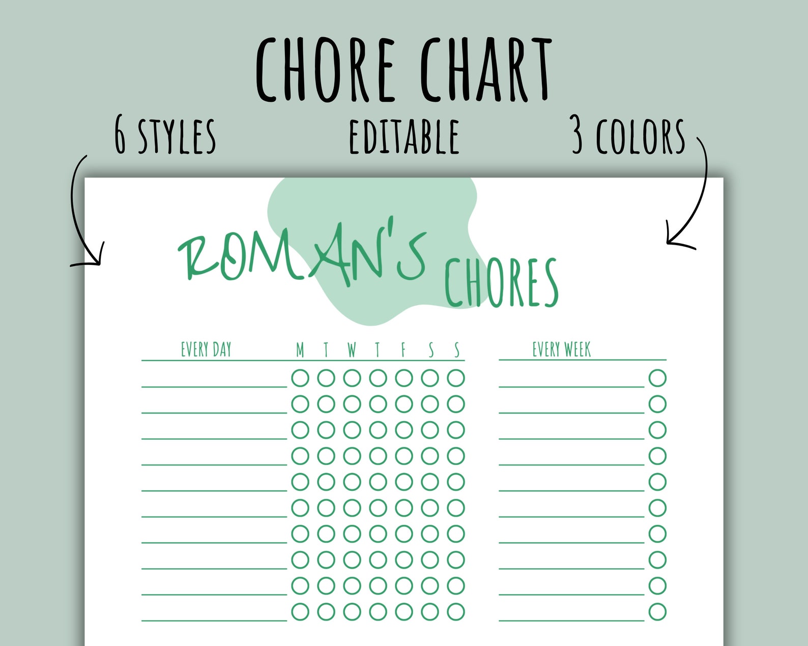 Editable Chore Chart, Printable Kids Routine, Daily & Weekly Kids Chore ...