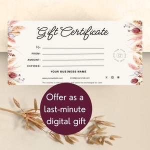 BOHO Editable Gift Certificates Template, BOHO Mothers Day Gift Card ...