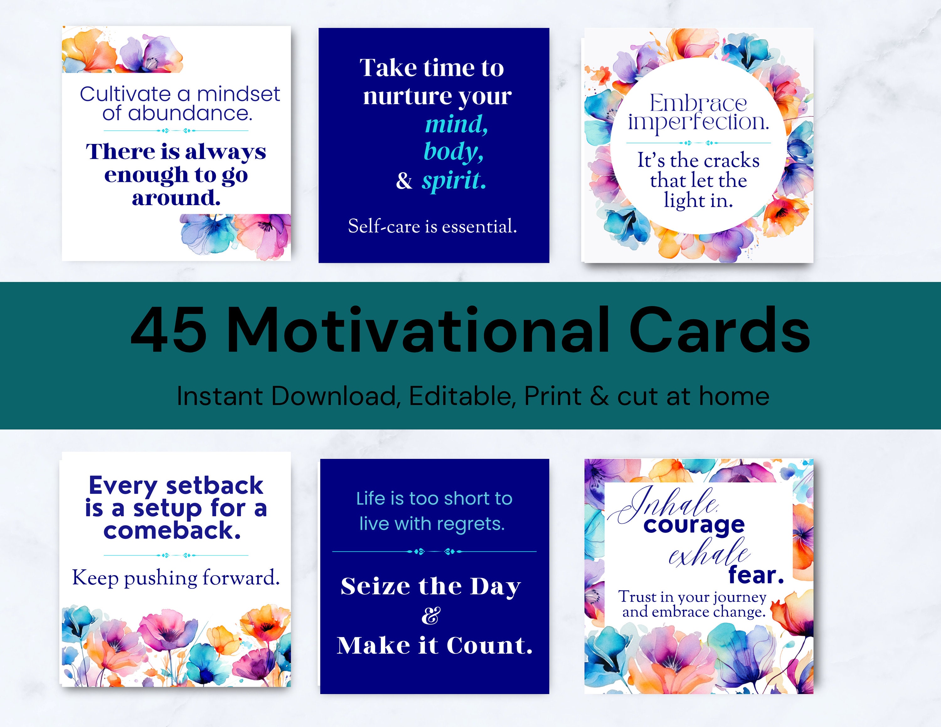 Inspirational Editable Cards, Instant Download Motivational Cards ...