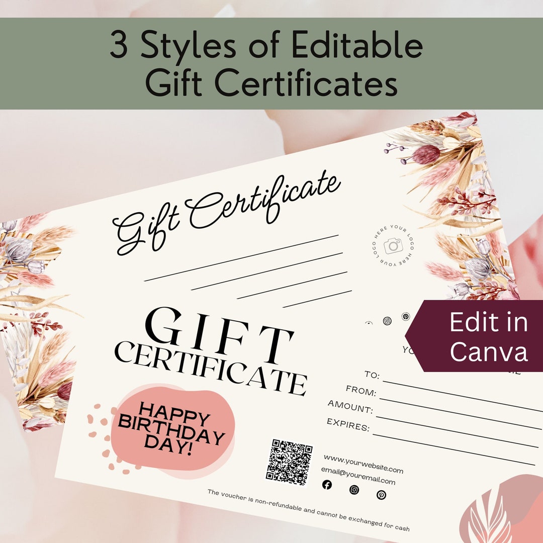 BOHO Editable Gift Certificates Template, BOHO Mothers Day Gift Card ...