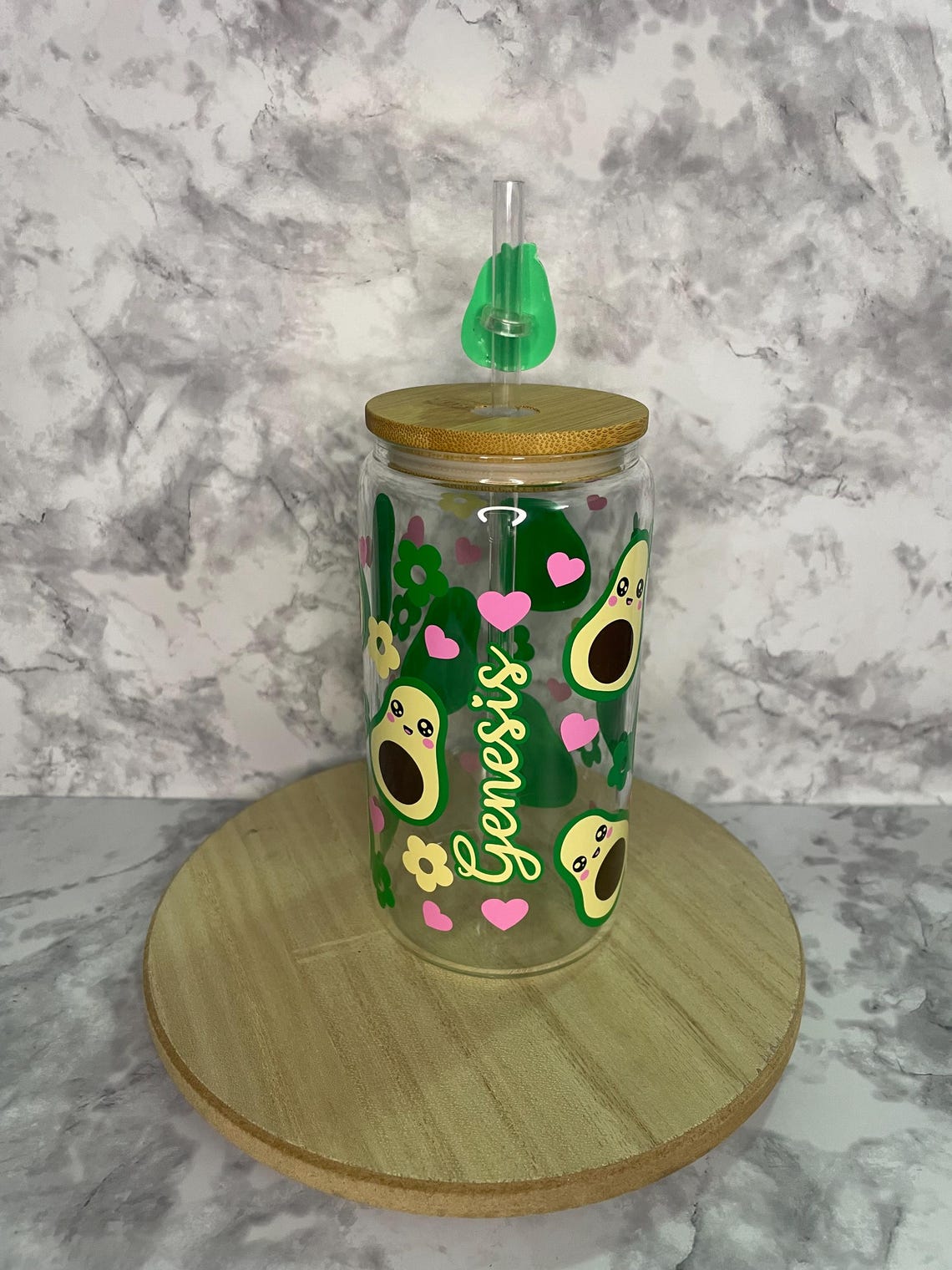 Cute Avocado Glass Can, Iced Coffee Glass Can, Personalized Avocado Cup ...