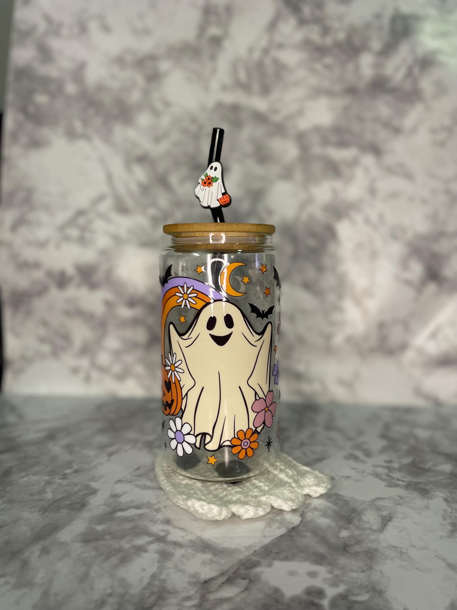 Retro Ghost Halloween Cup, Cottagecore Halloween Coffee Glass, Fall ...
