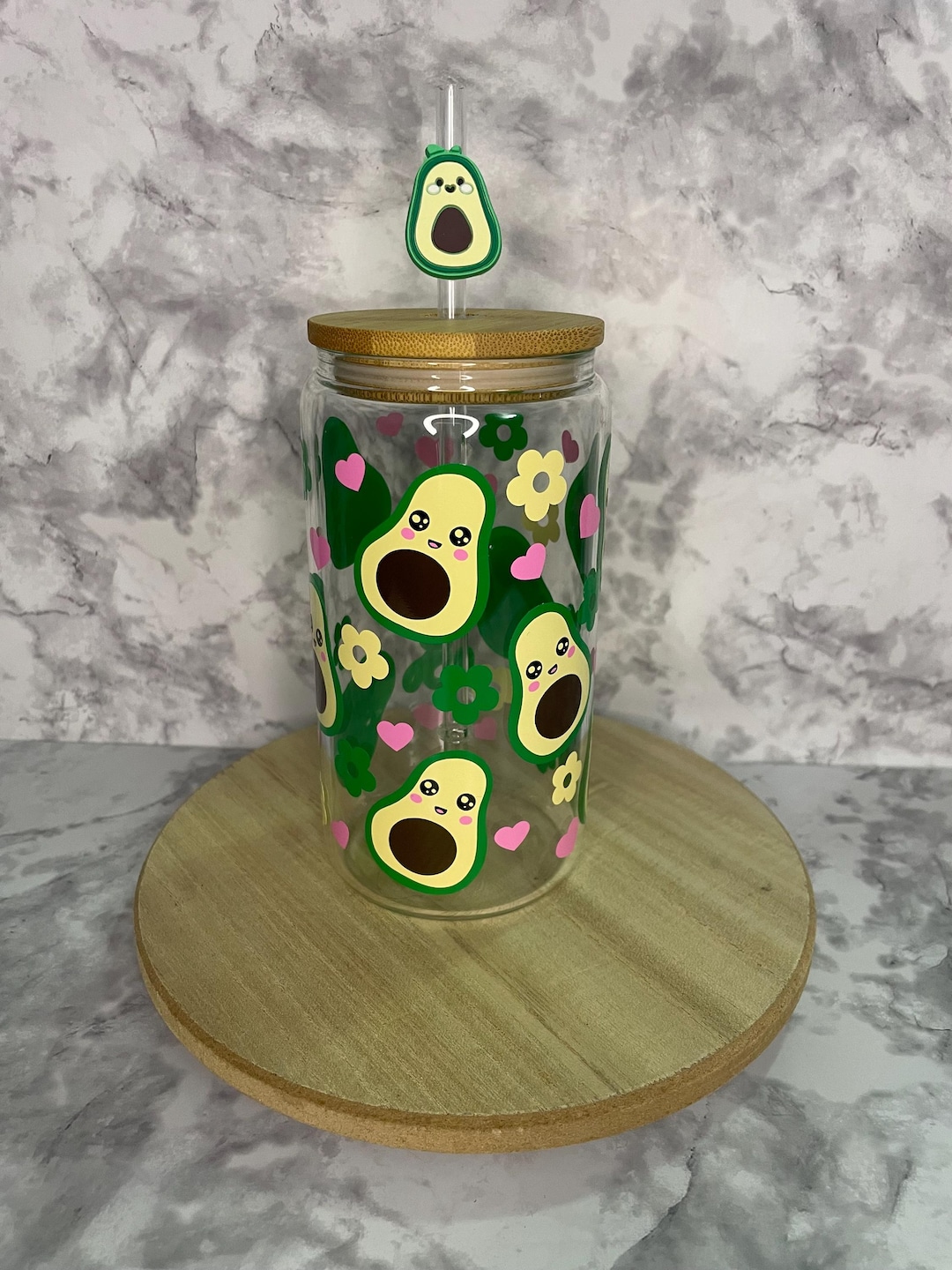 Cute Avocado Glass Can, Iced Coffee Glass Can, Personalized Avocado Cup ...