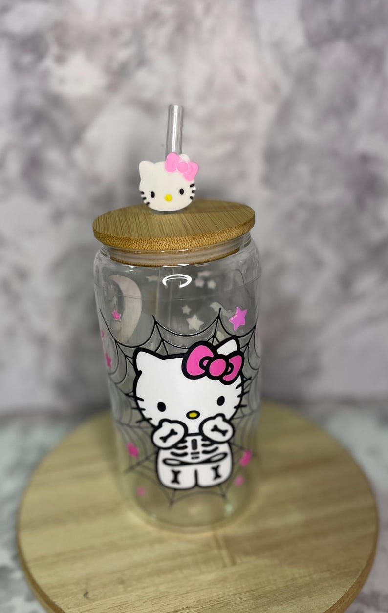 Pink Bow Skeleton Hello Kitty Glass Cup, Boo Hello Kitty Halloween Cup ...