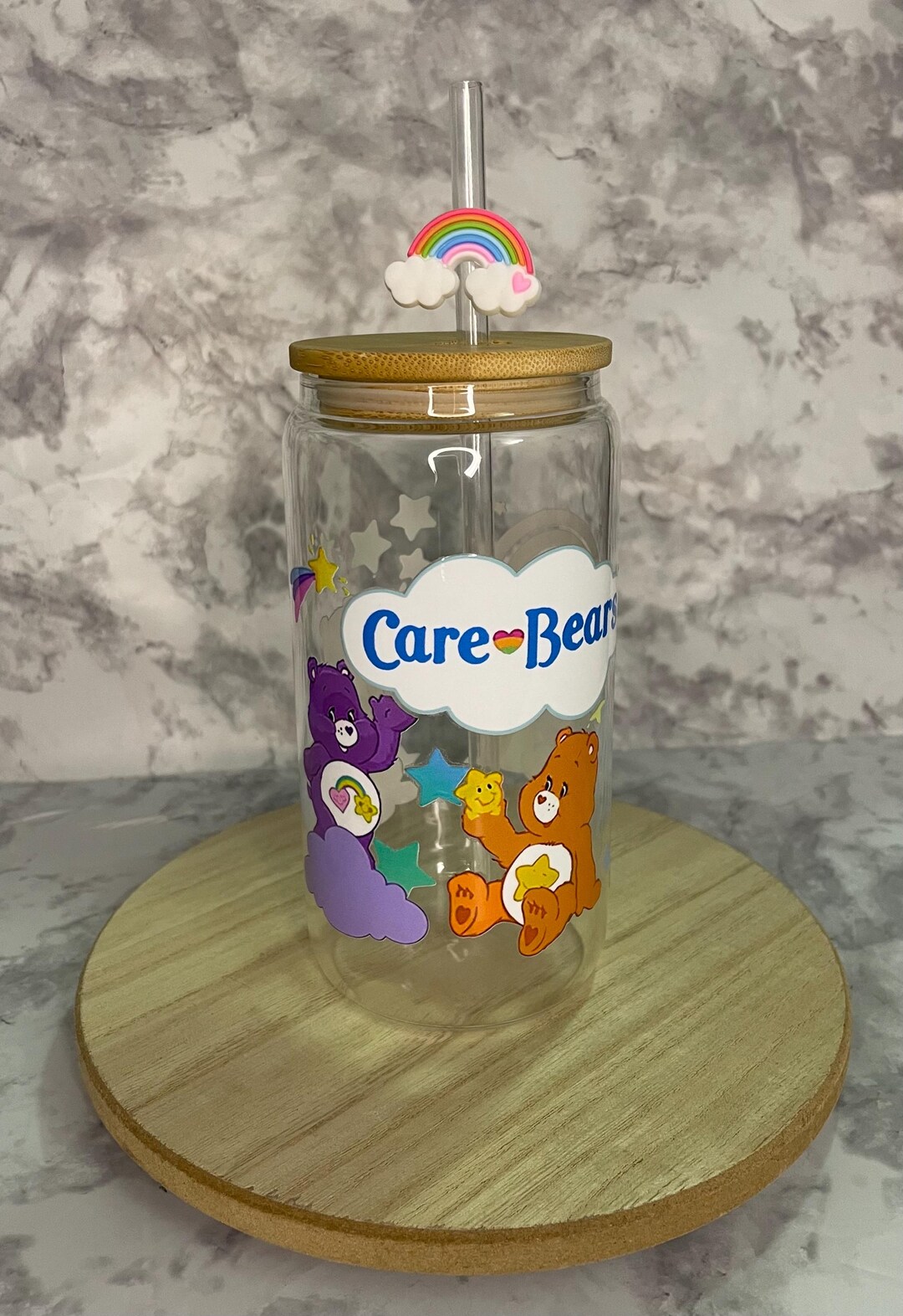 Care Bear Theme Cup, Retro Bears Cup, Cute Bear Cup, 16oz Glass Cup ...