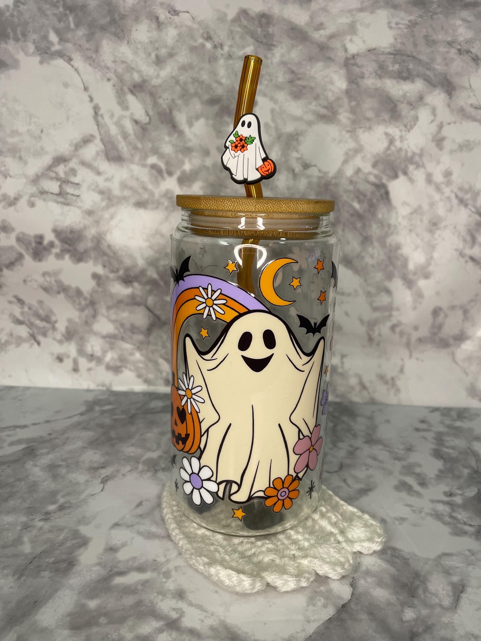 Retro Ghost Halloween Cup, Cottagecore Halloween Coffee Glass, Fall ...