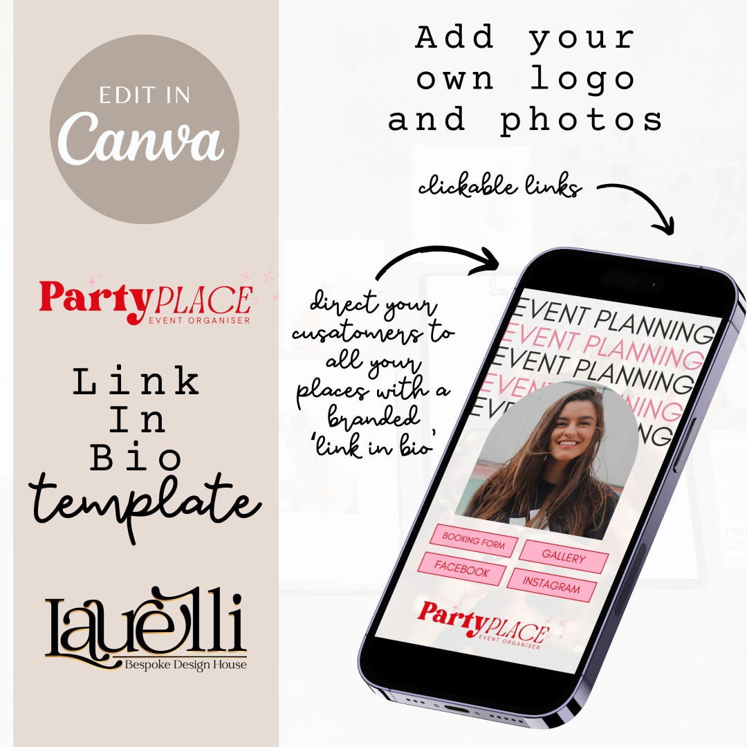 Party Place Link in Bio Template | Editable Canva Mobile Landing Page ...