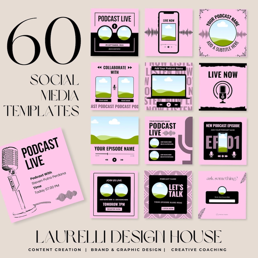 60 Podcast Instagram Templates – Canva Podcast Marketing Bundle ...