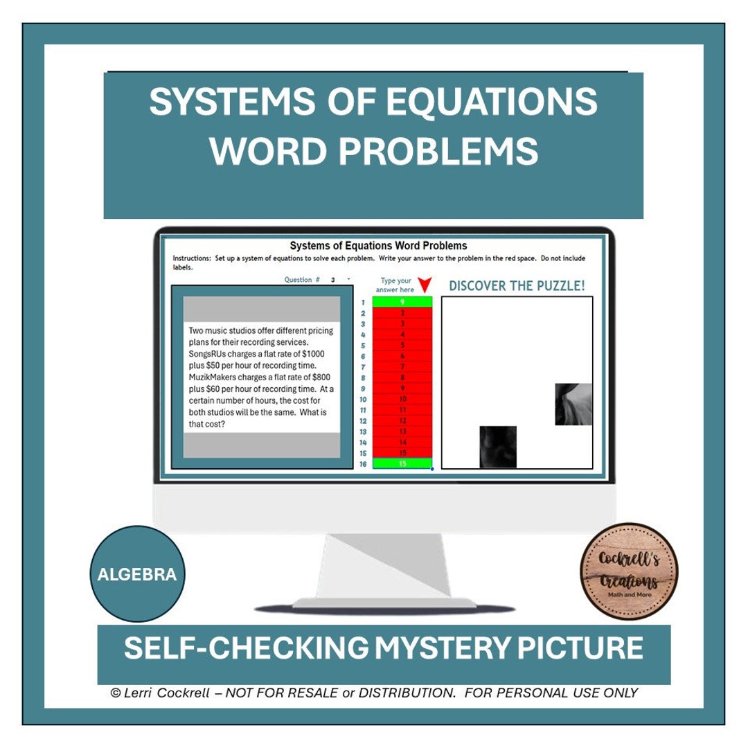 Systems of Equations Word Problems Self-checking Digital Picture and ...