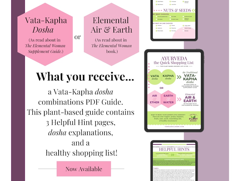 Vata Kapha Dosha Ayurveda Food List Guide PDF, Plant-based Food Chart ...