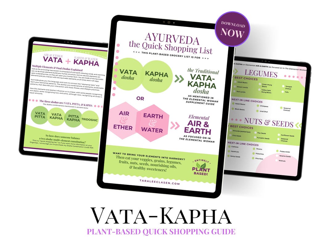 Vata Kapha Dosha Ayurveda Food List Guide PDF, Plant-based Food Chart ...