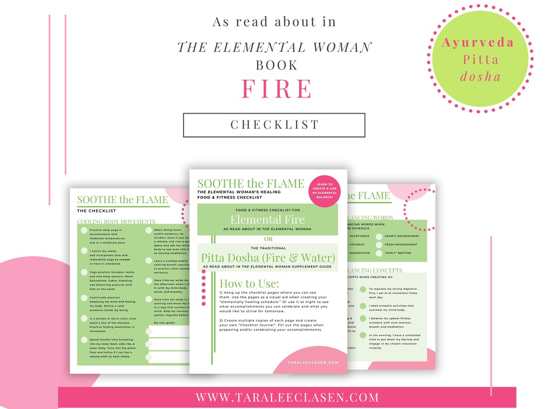 Pitta Dosha, the Elemental Woman Book Checklist for FIRE Element ...