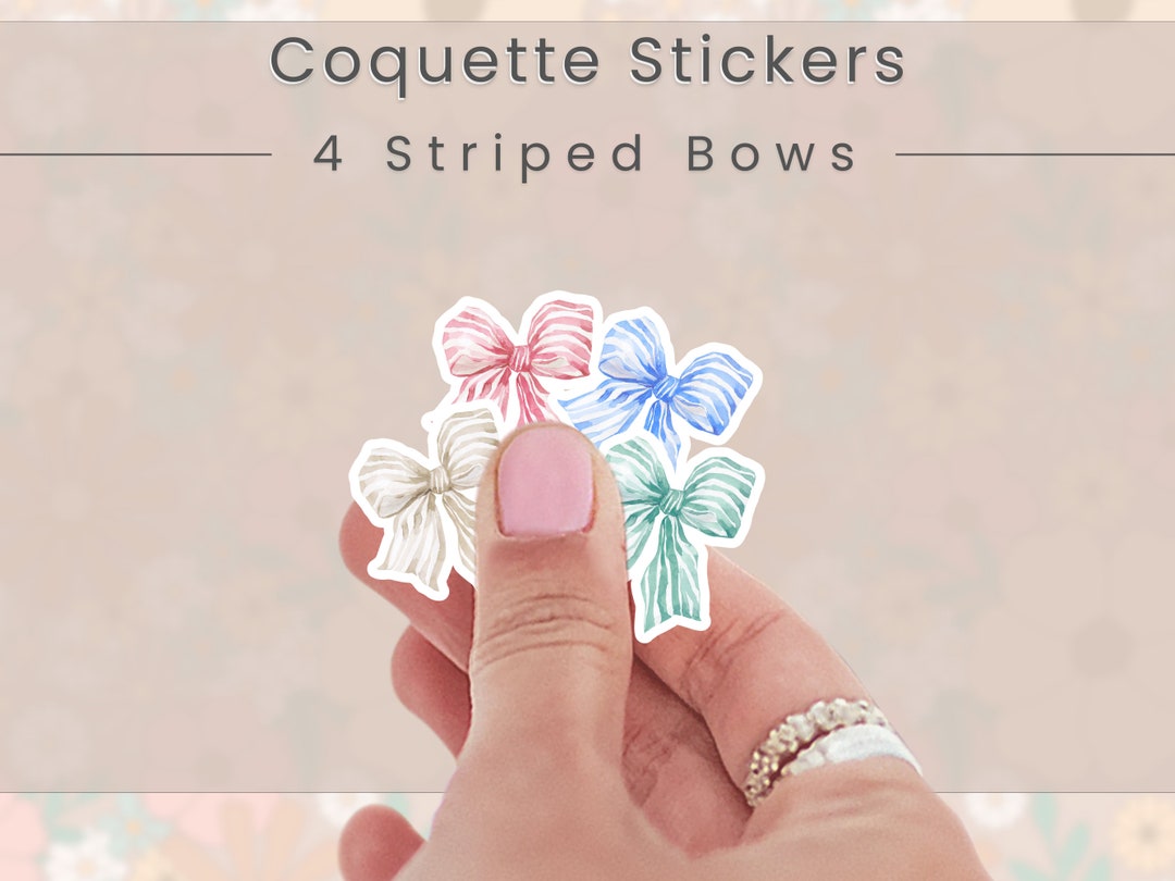 Coquette Stickers, Girly Bows Striped Stickers, Coquette Striped ...