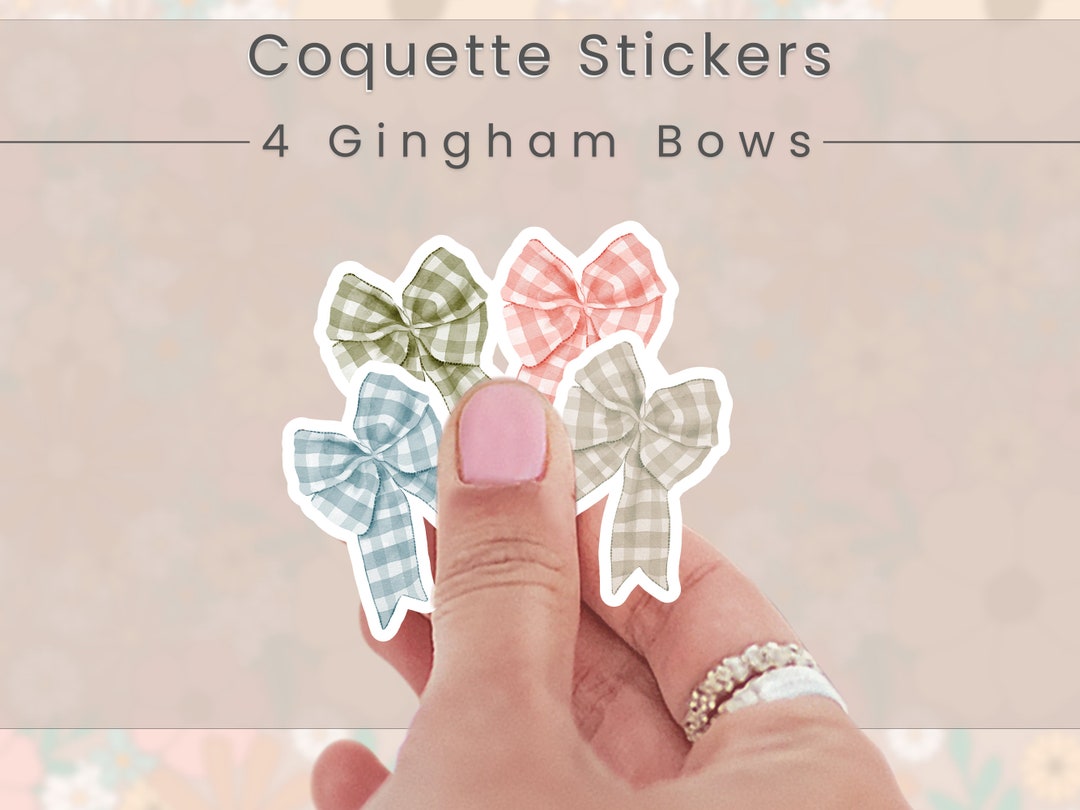 Coquette Stickers, Girly Bows Gingham Stickers, Coquette Gingham ...