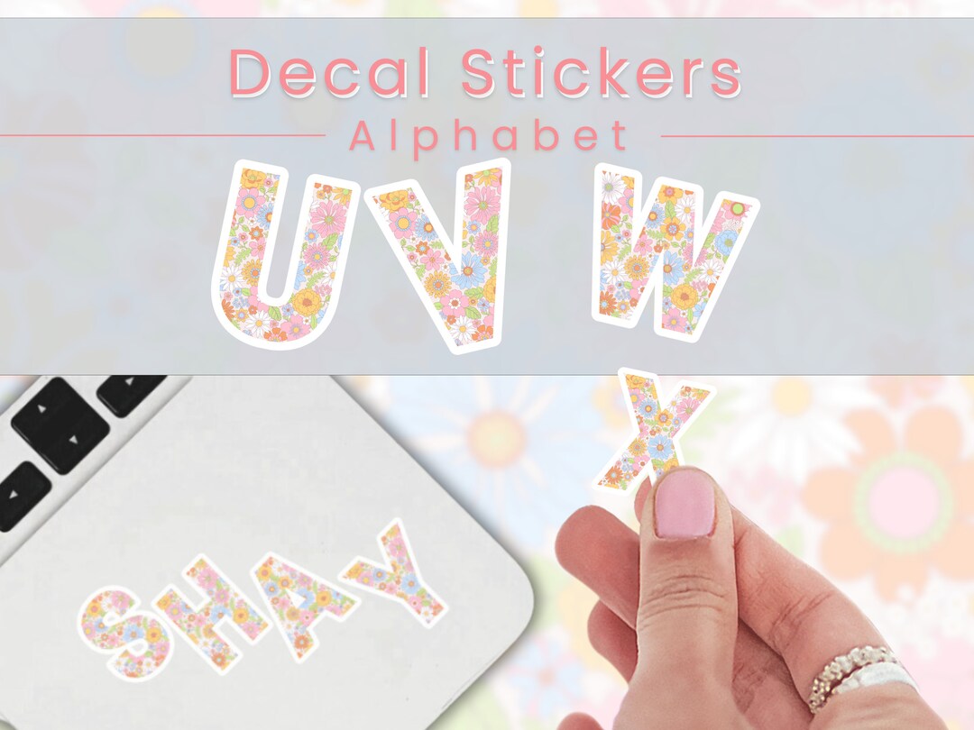 Alphabet Initial Letter Stickers, Phone Decals, Small Floral Letter ...