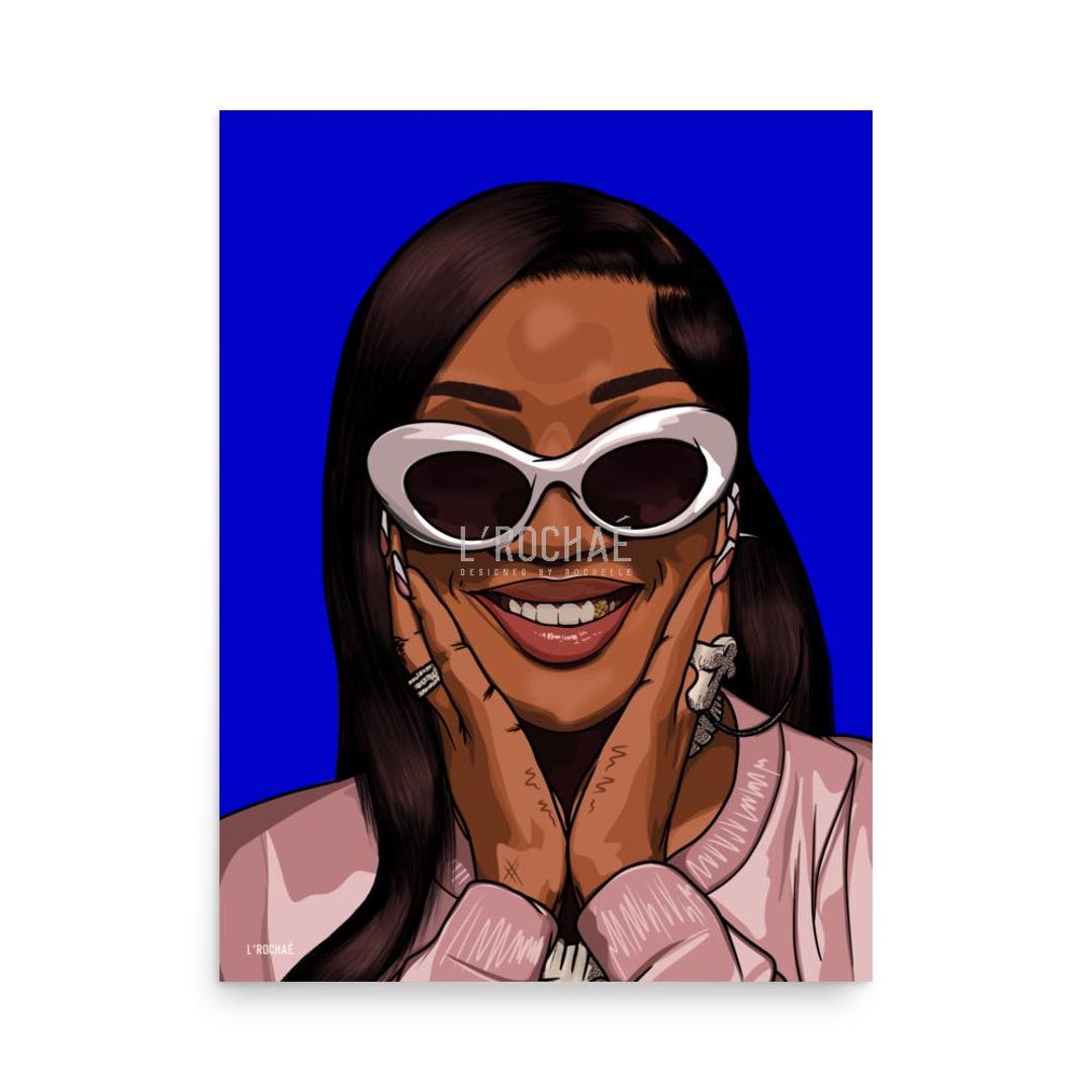 Glo Rilla Electric Blue Poster - Digitally Drawn | Unframed Wall Art ...