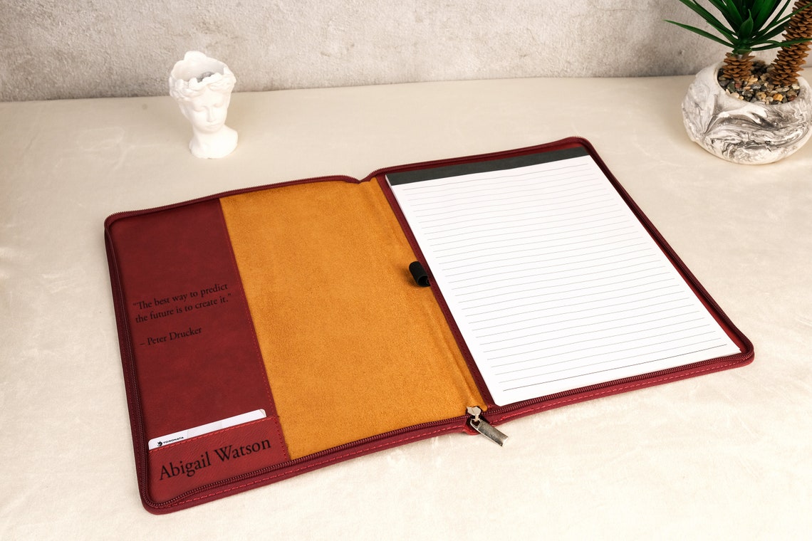 Personalized Zipper Portfolio, Leather Journal, Custom Notebook ...