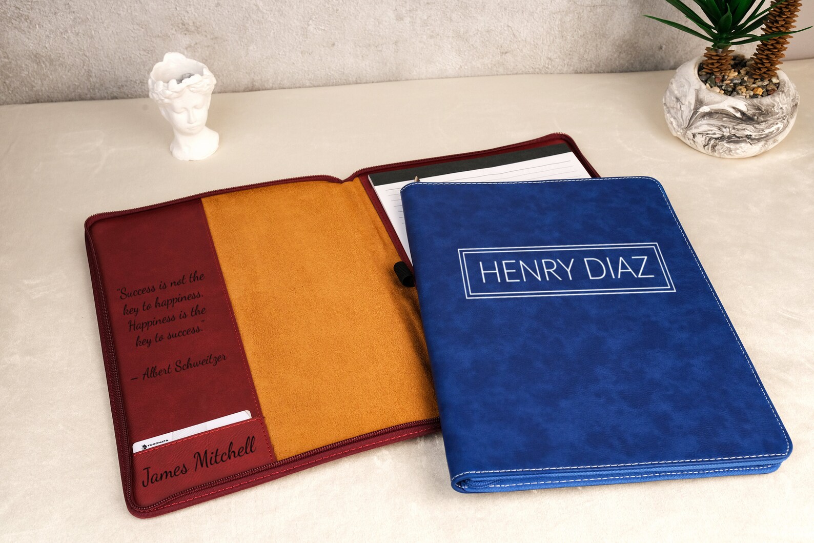 Personalized Zipper Portfolio, Leather Journal, Custom Notebook ...