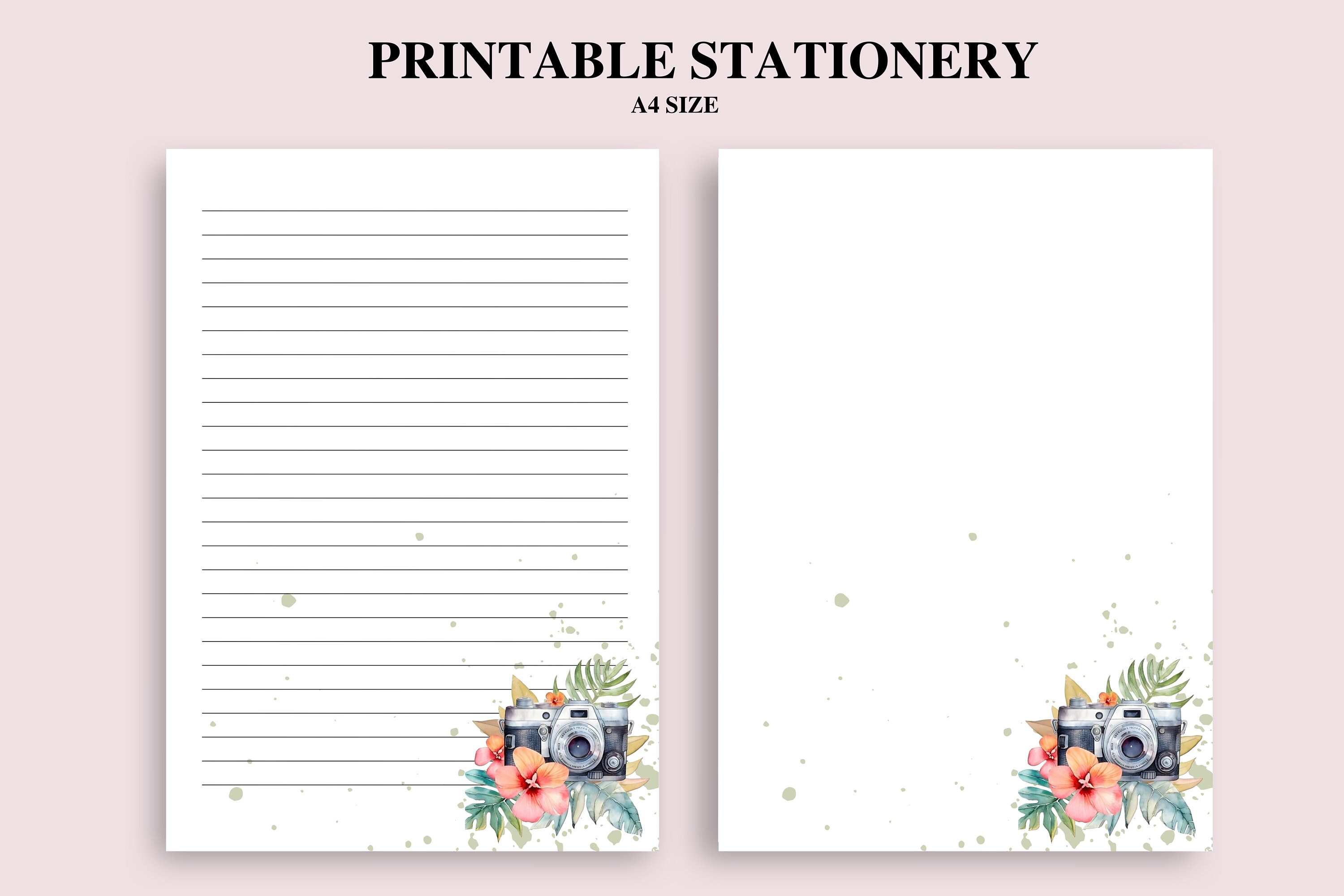 Retro Camera Printable Stationery A4, US Letter,a5 Lined & Unlined ...