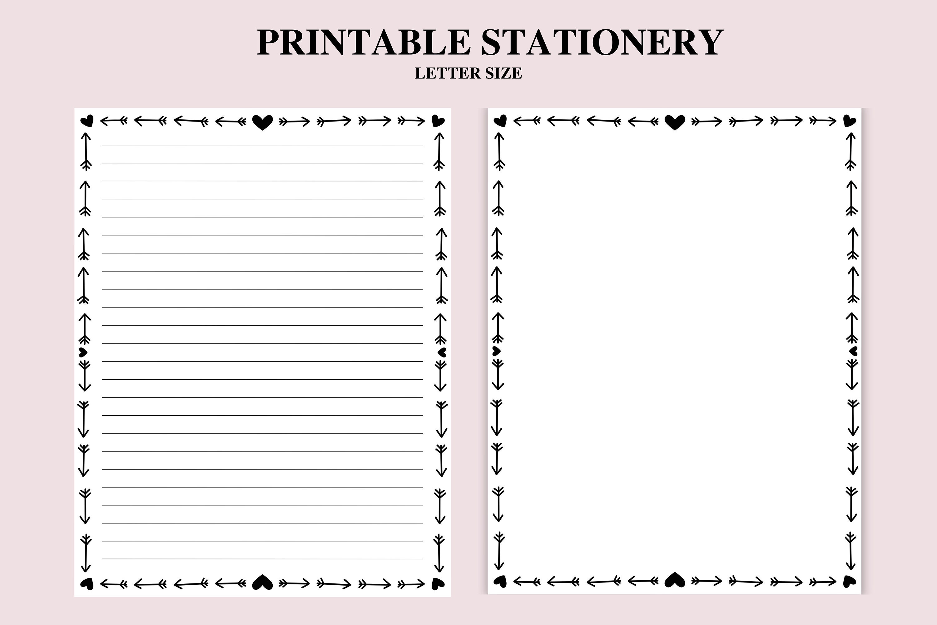 Doodle Border Printable Stationery US Letter Size Lined & Unlined ...