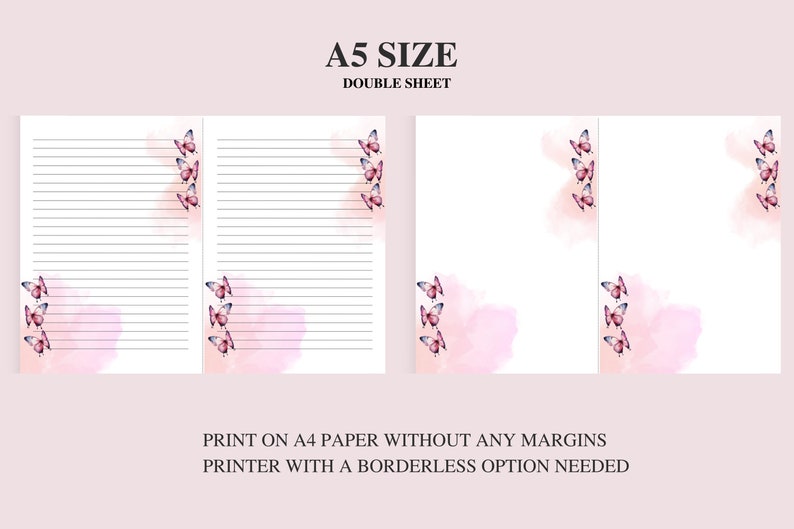 Butterfly Design, PRINTABLE Stationery |A4, US Letter,a5| Lined ...