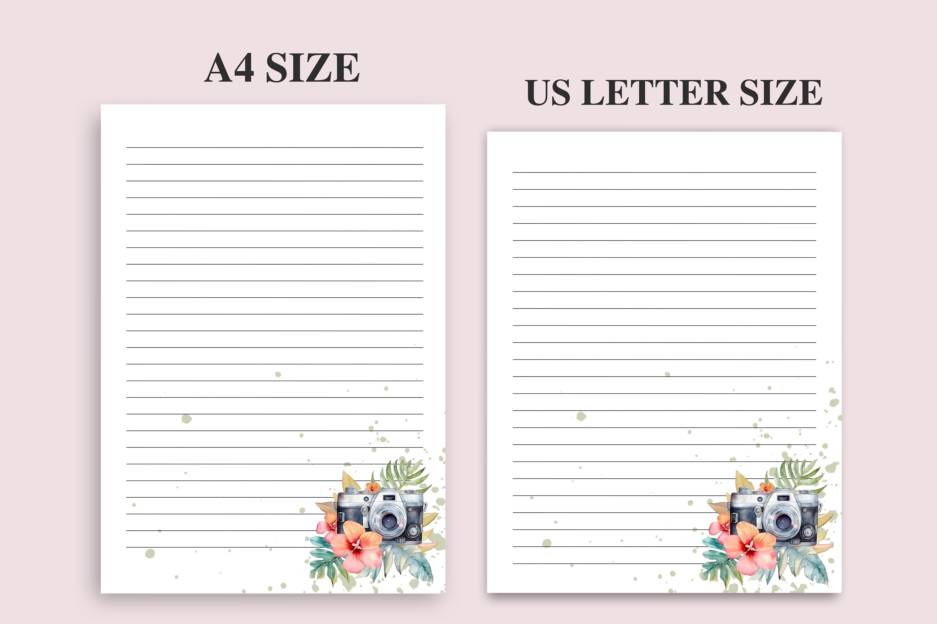 Retro Camera Printable Stationery A4, US Letter,a5 Lined & Unlined ...
