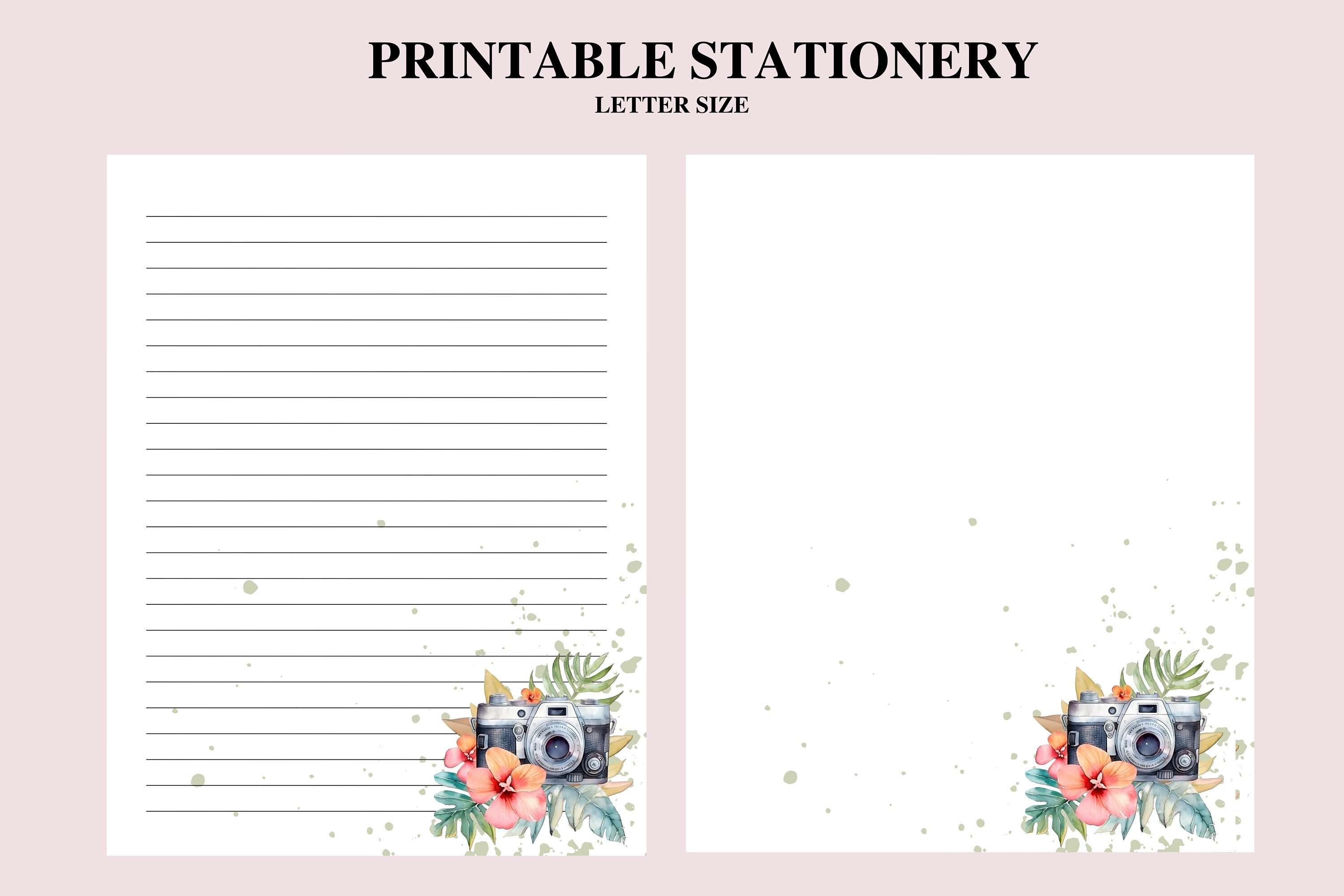 Retro Camera Printable Stationery A4, US Letter,a5 Lined & Unlined ...