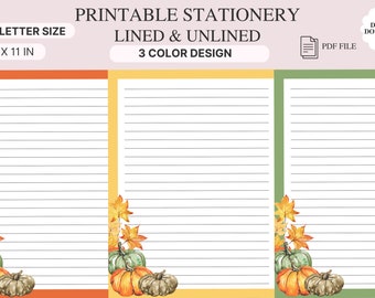 Printable Pumpkins Fall Stationery, US Letter Size, Letterhead, Lined ...
