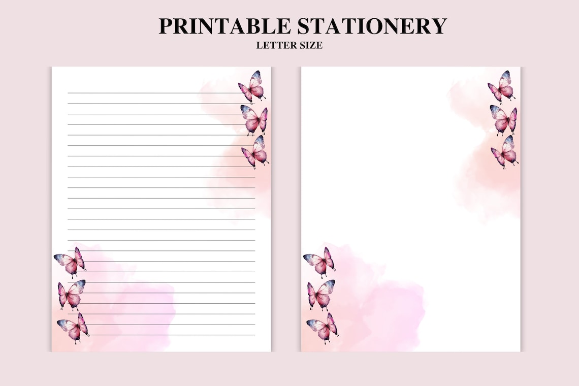 Butterfly Design, PRINTABLE Stationery |A4, US Letter,a5| Lined ...