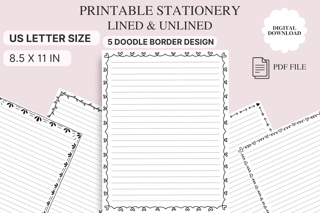 Doodle Border Printable Stationery US Letter Size Lined & Unlined ...