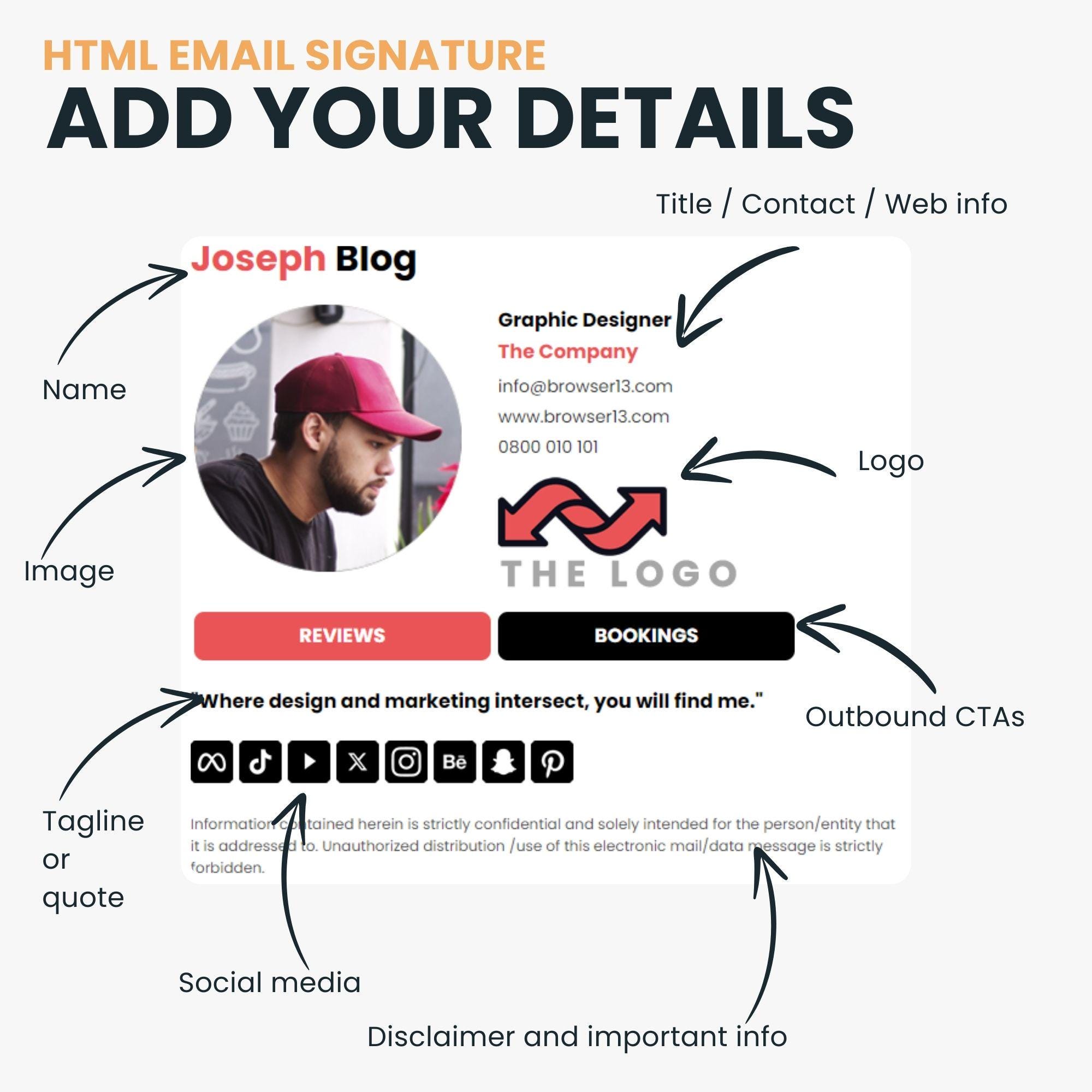 Custom Signature Design HTML Email Signature Template Email Template ...