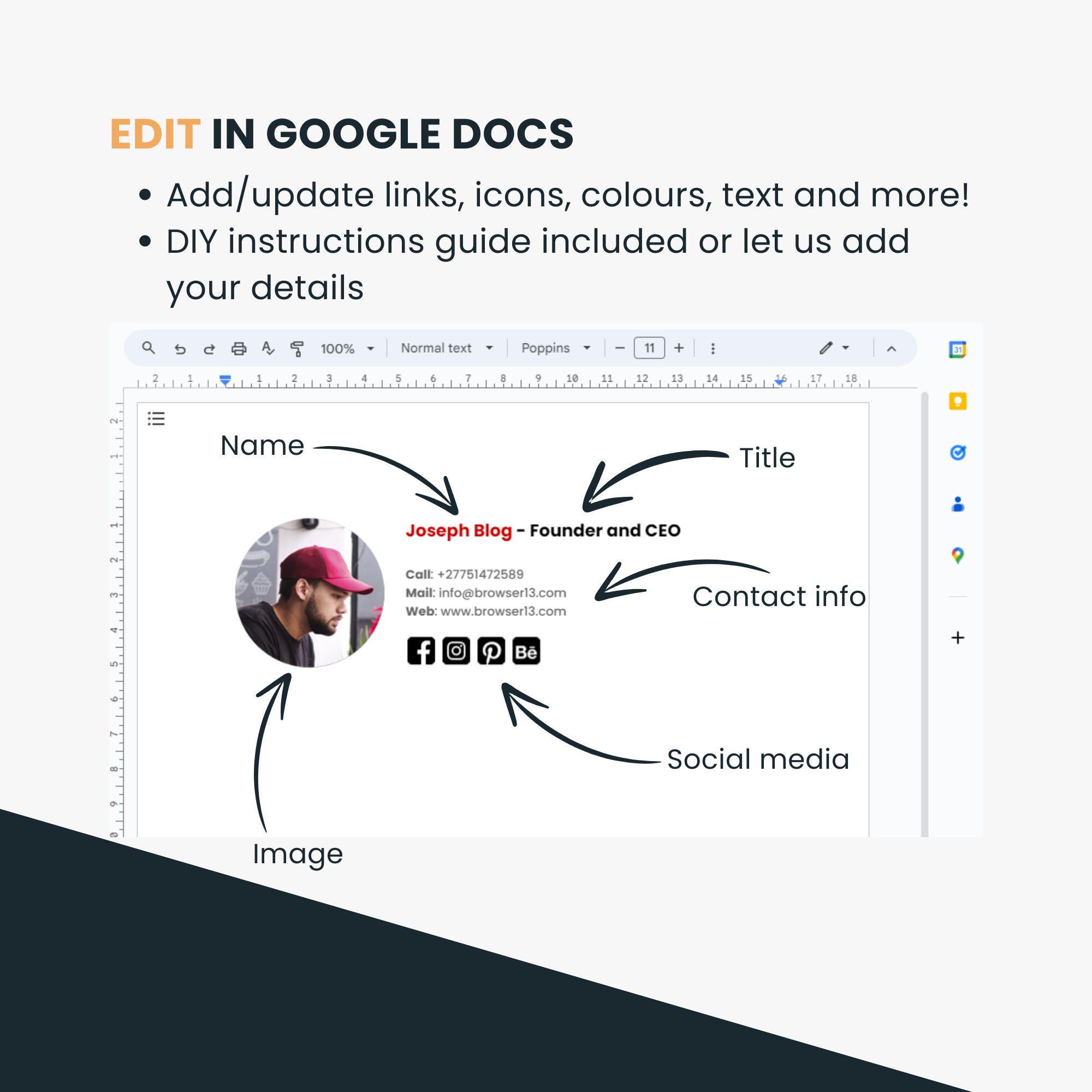 Gmail Email Signature Template Easily Edit in Google Docs Digital ...