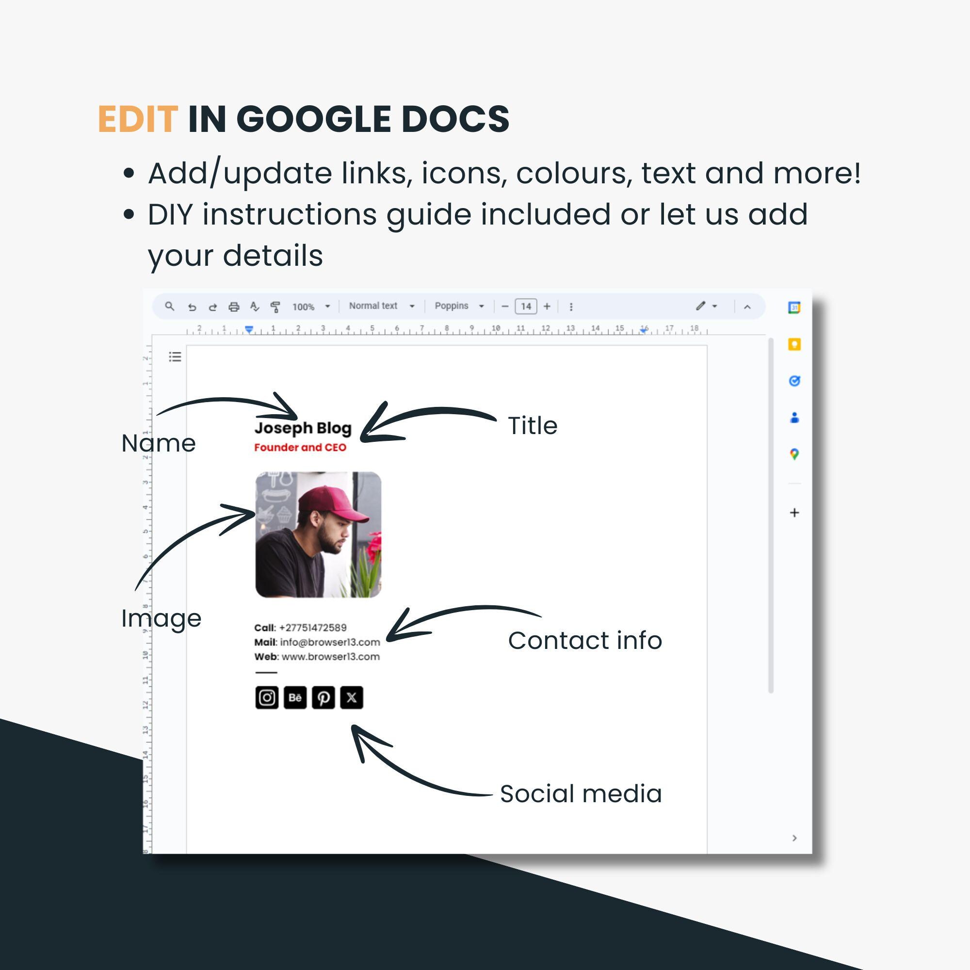 Gmail Email Signature Template Edit in Google Docs Digital Signature ...