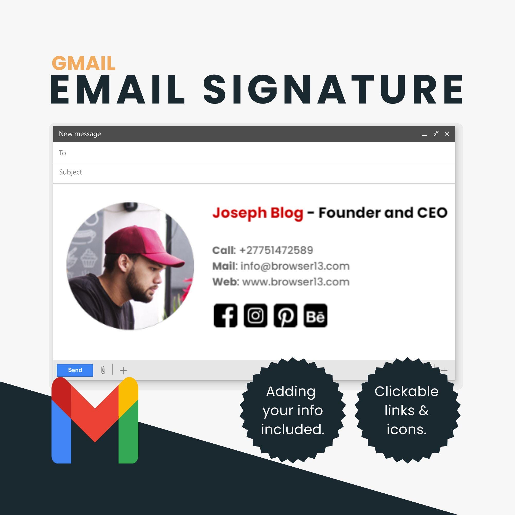 Gmail Email Signature Template Easily Edit in Google Docs Digital ...