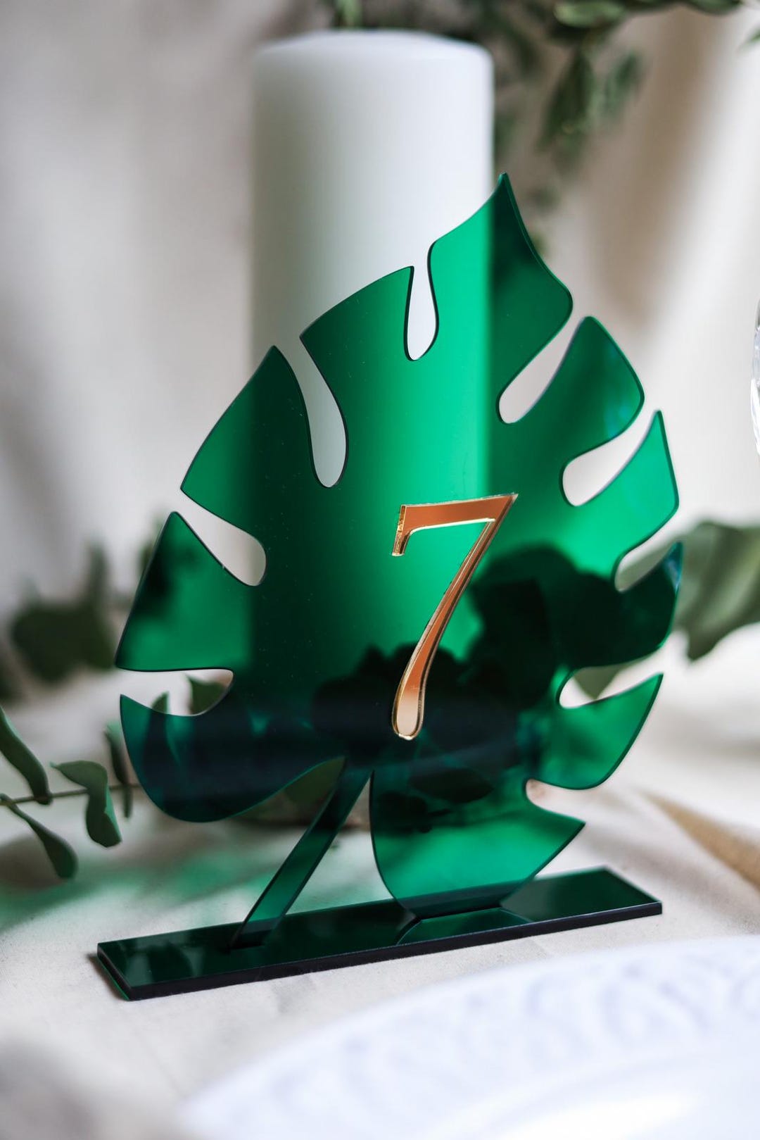 Monstera Leaf Table Number – Tropical Green Acrylic – Custom Number ...
