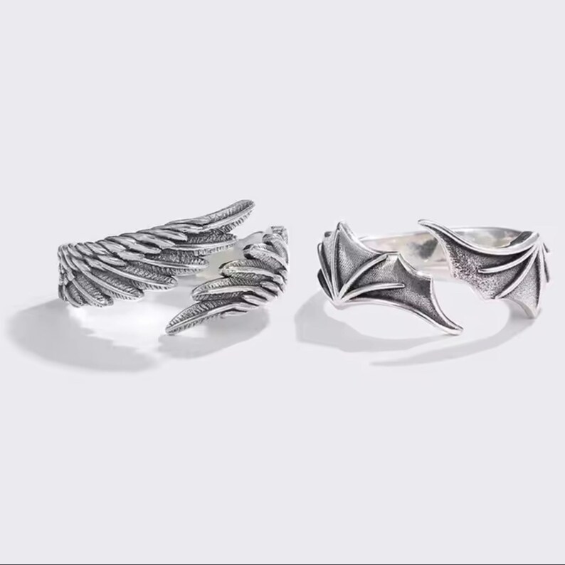 Angel Wing & Dragon Fang Couple Rings - Etsy