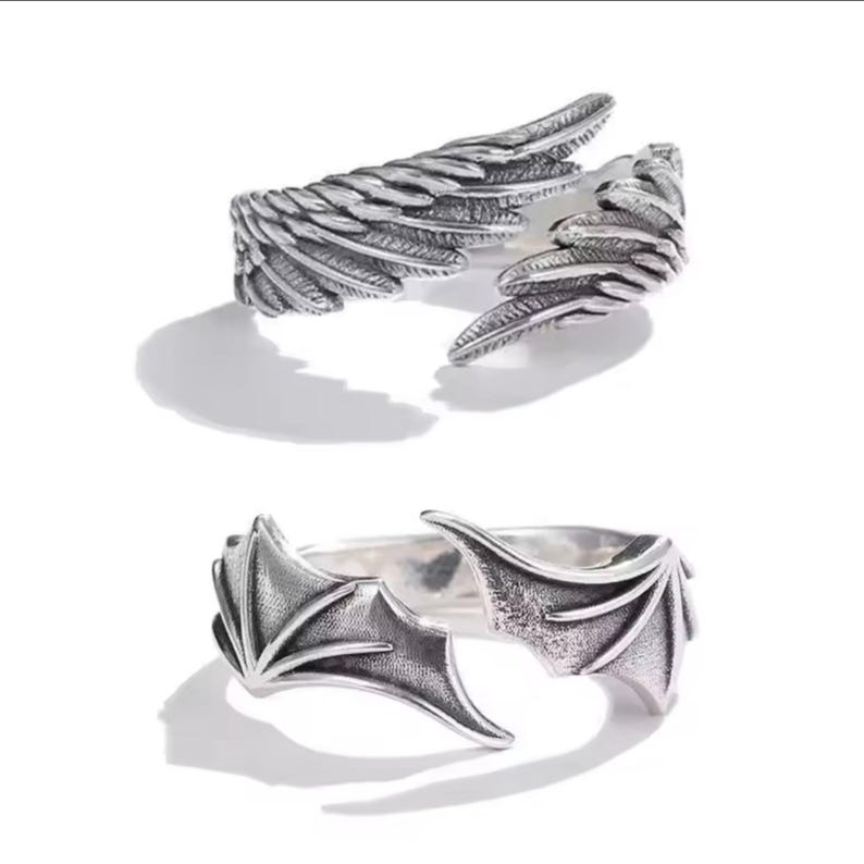 Angel Wing & Dragon Fang Couple Rings - Etsy
