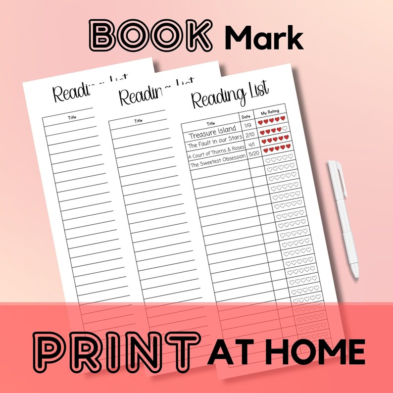 Reading Log Printable Bookmark, Library Card Bookmark, Printable ...