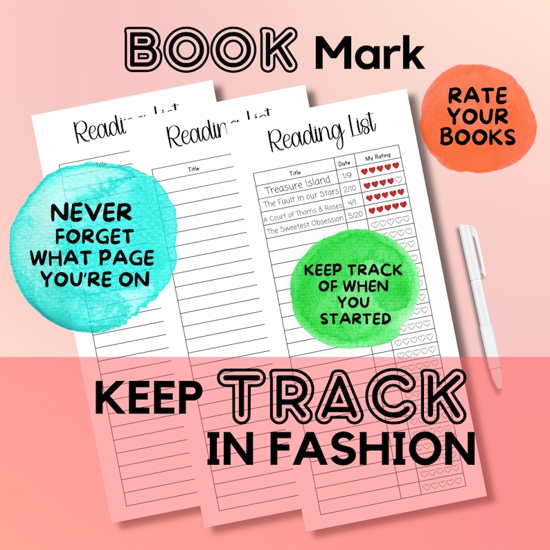 Reading Log Printable Bookmark, Library Card Bookmark, Printable ...