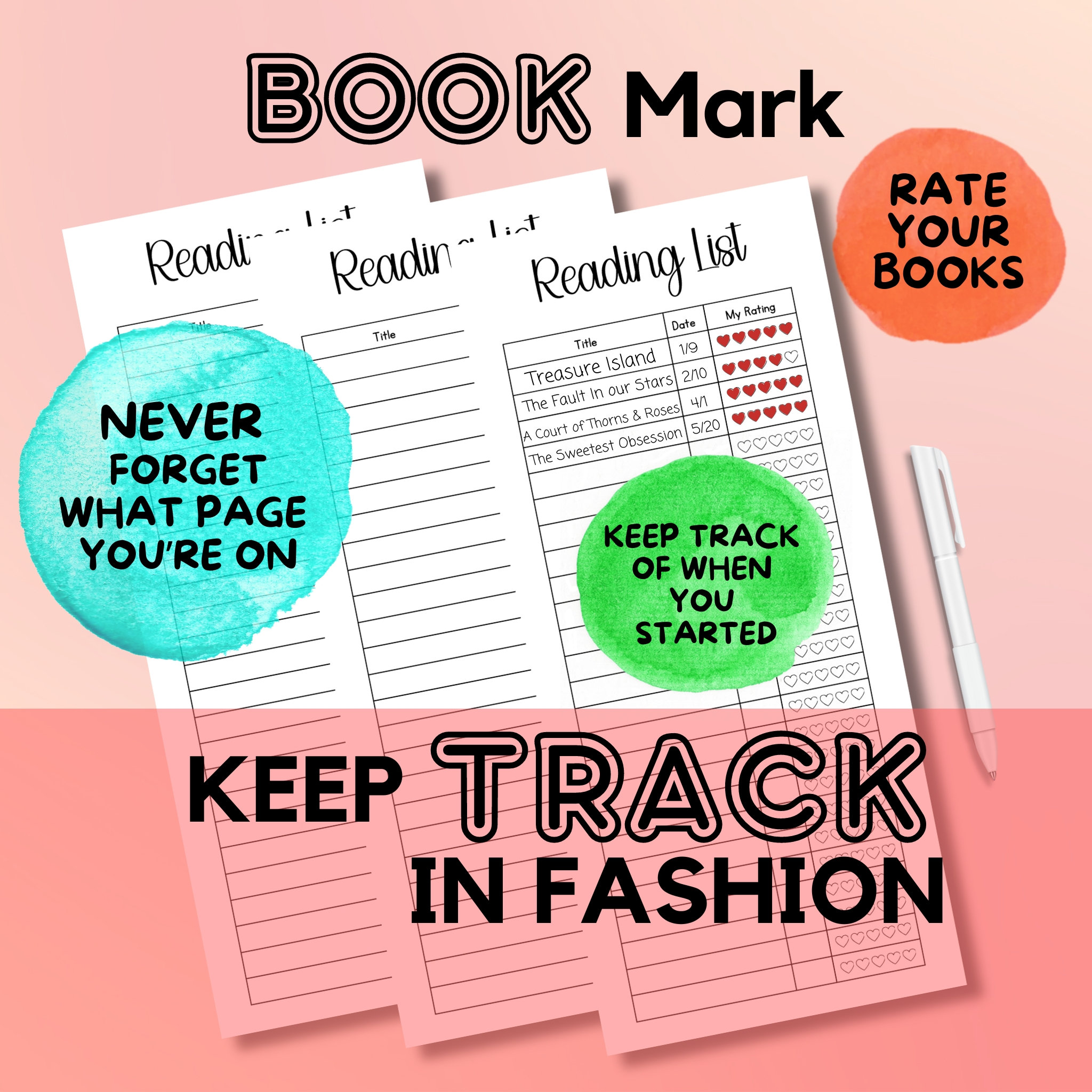 Reading Log Printable Bookmark, Library Card Bookmark, Printable ...