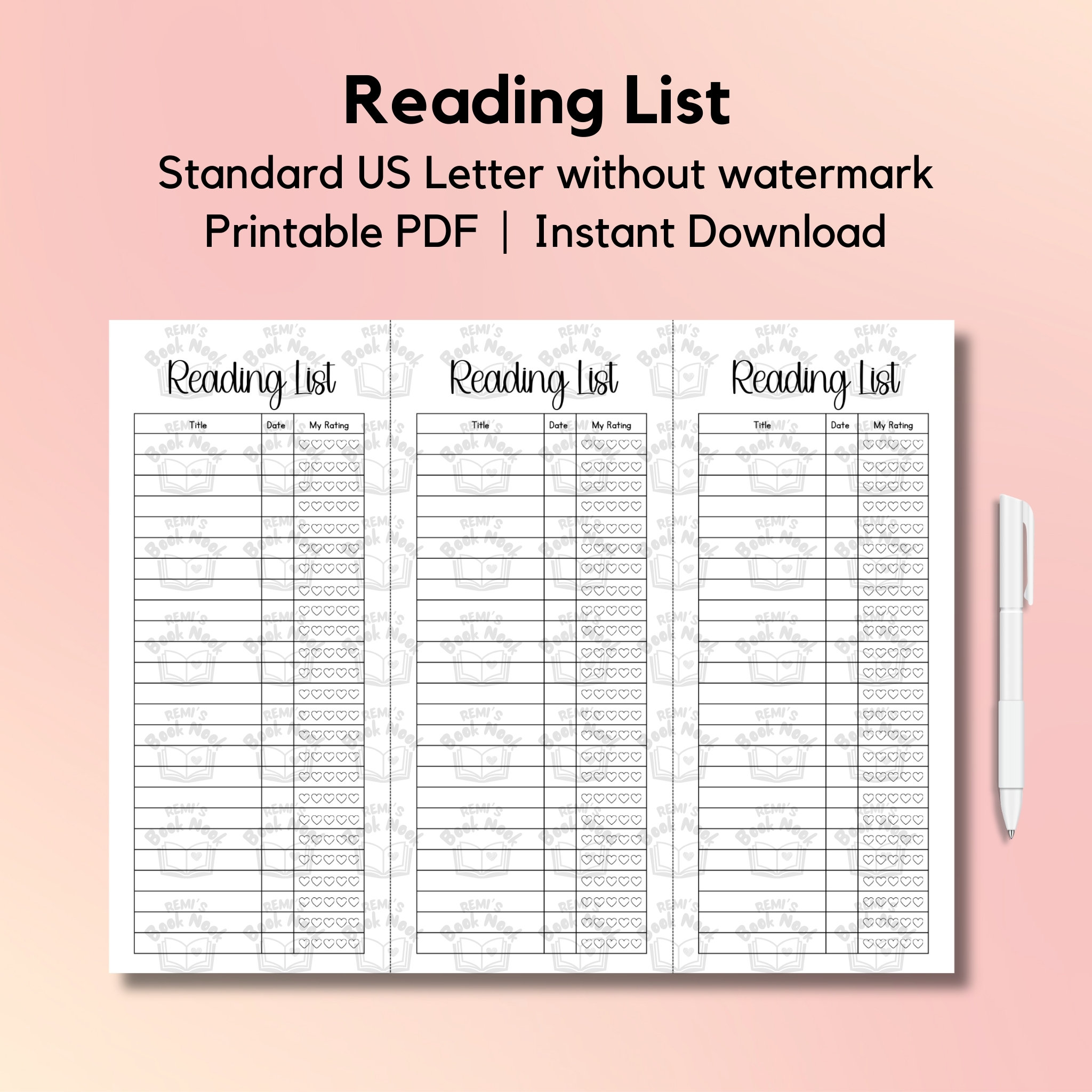 Reading Log Printable Bookmark, Library Card Bookmark, Printable ...